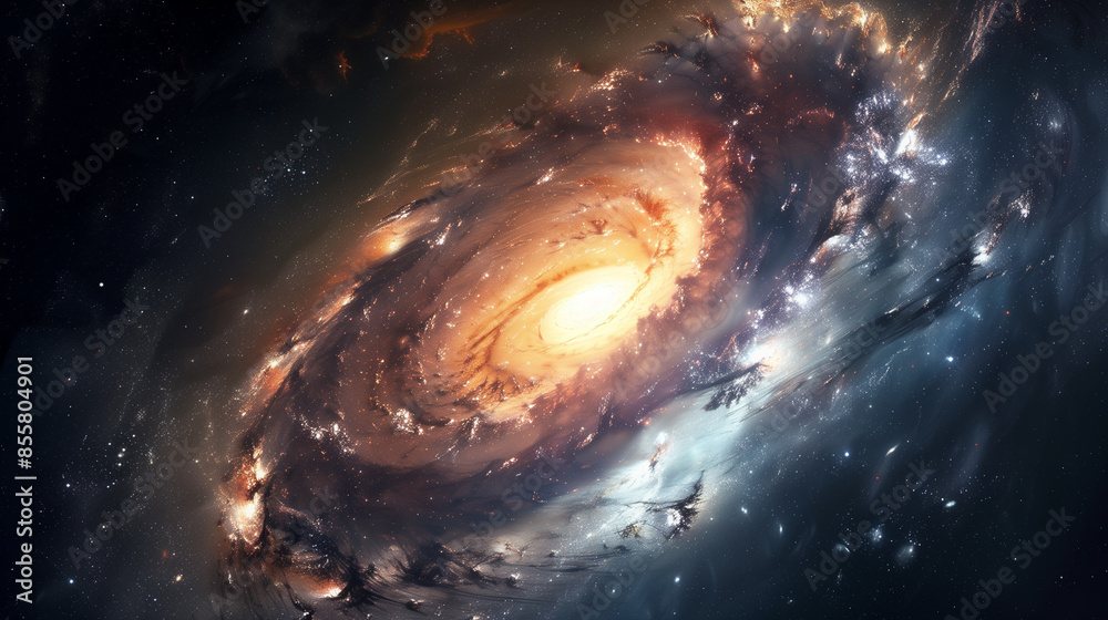 Spiral galaxy in infinite space. Impressive swirls and colorful ...