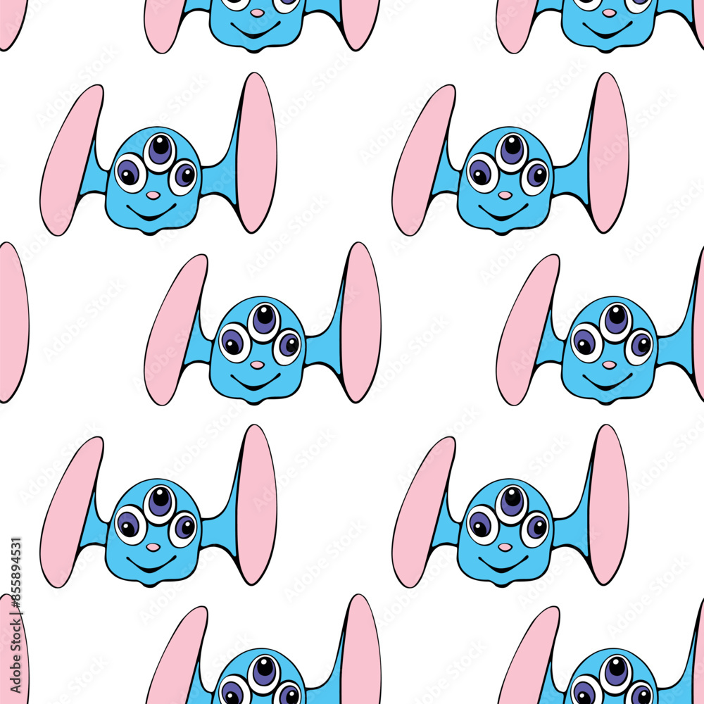 Seamless pattern with funny Aliens heads in doodle flat style ...