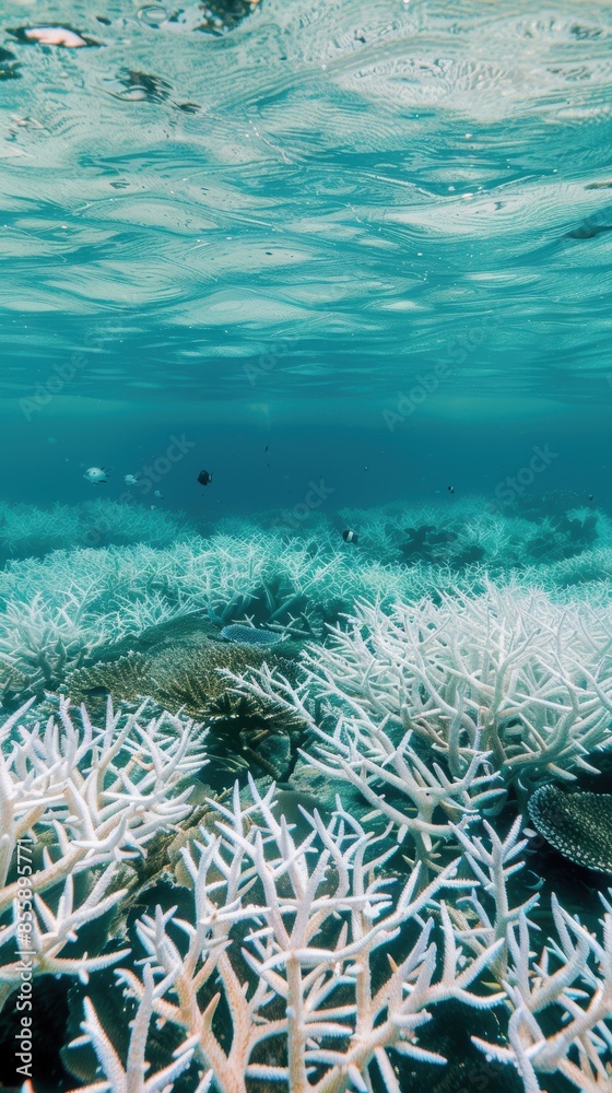 Foto de Stock Beautiful underwater view of bleached coral reef with ...