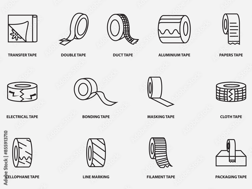 type of adhesive tape outline vector icon collection .difference tape ...