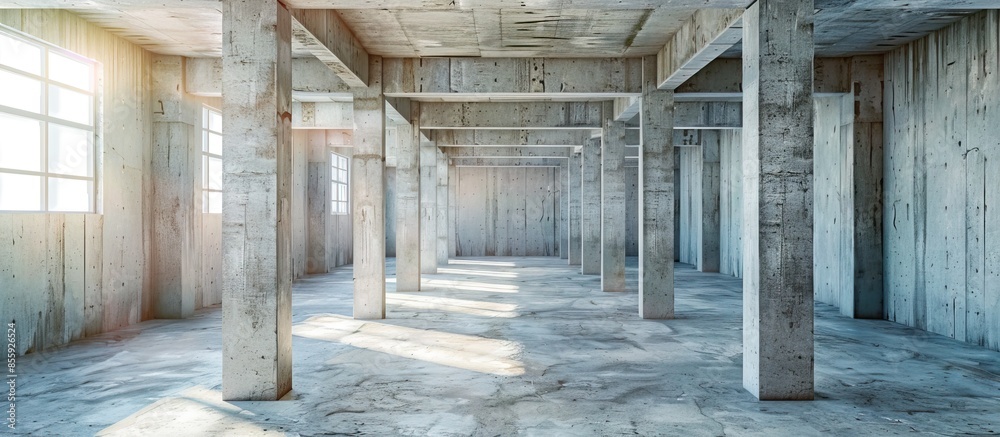Interior of a concrete residential apartment building room with ...