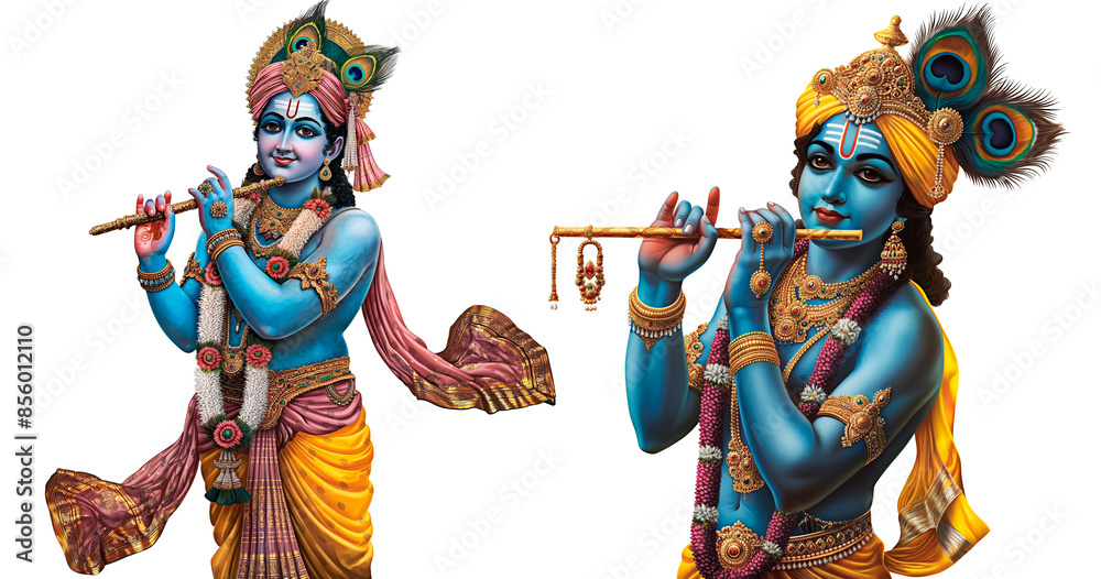 Two krishna playing a flute isolated on transparent background Stock ...