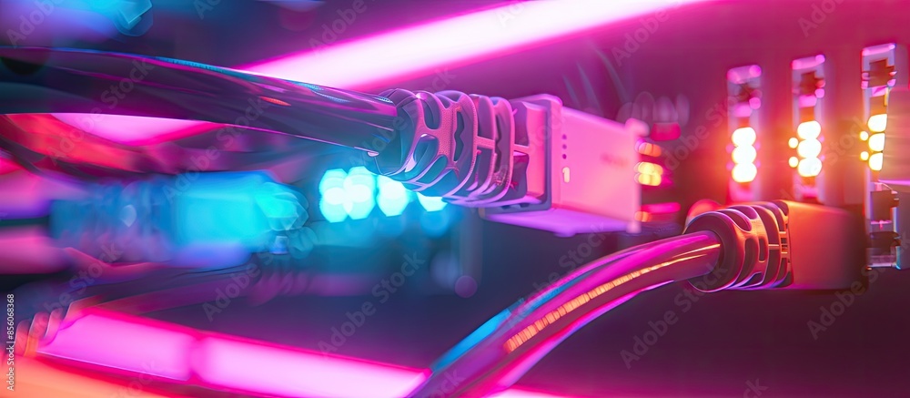 network cables connected to a switch. with copy space image. Place for ...