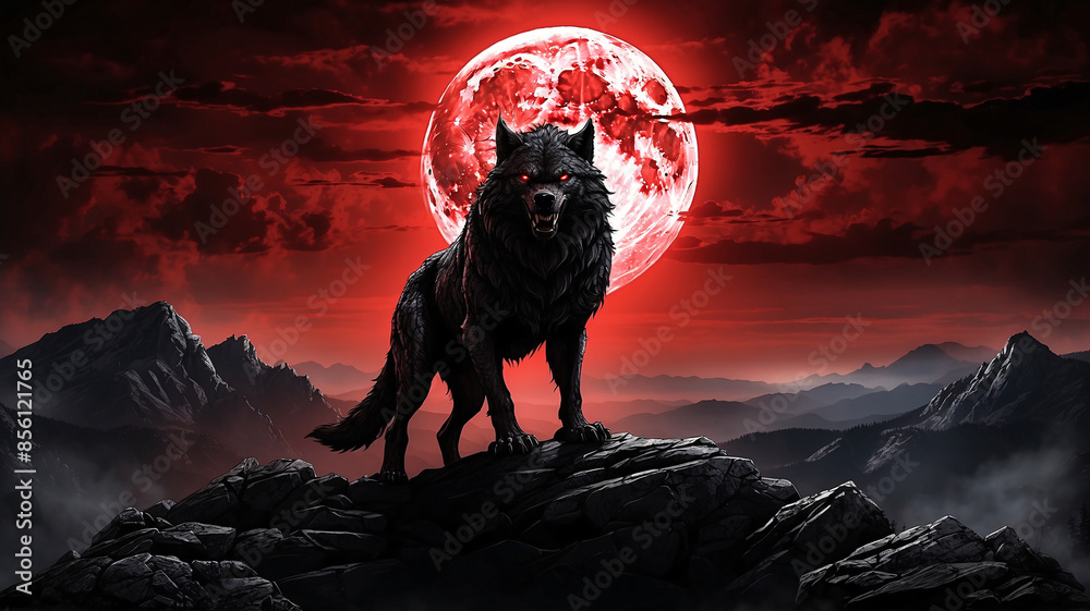 Menacing WEREWOLF or large wolf striking the neighbourhoods devil red ...