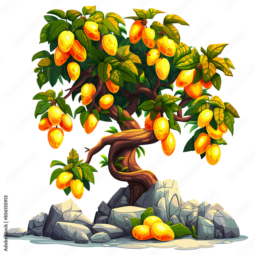 Cartoon Mango tree isolated on a white background. Mango tree cartoon ...