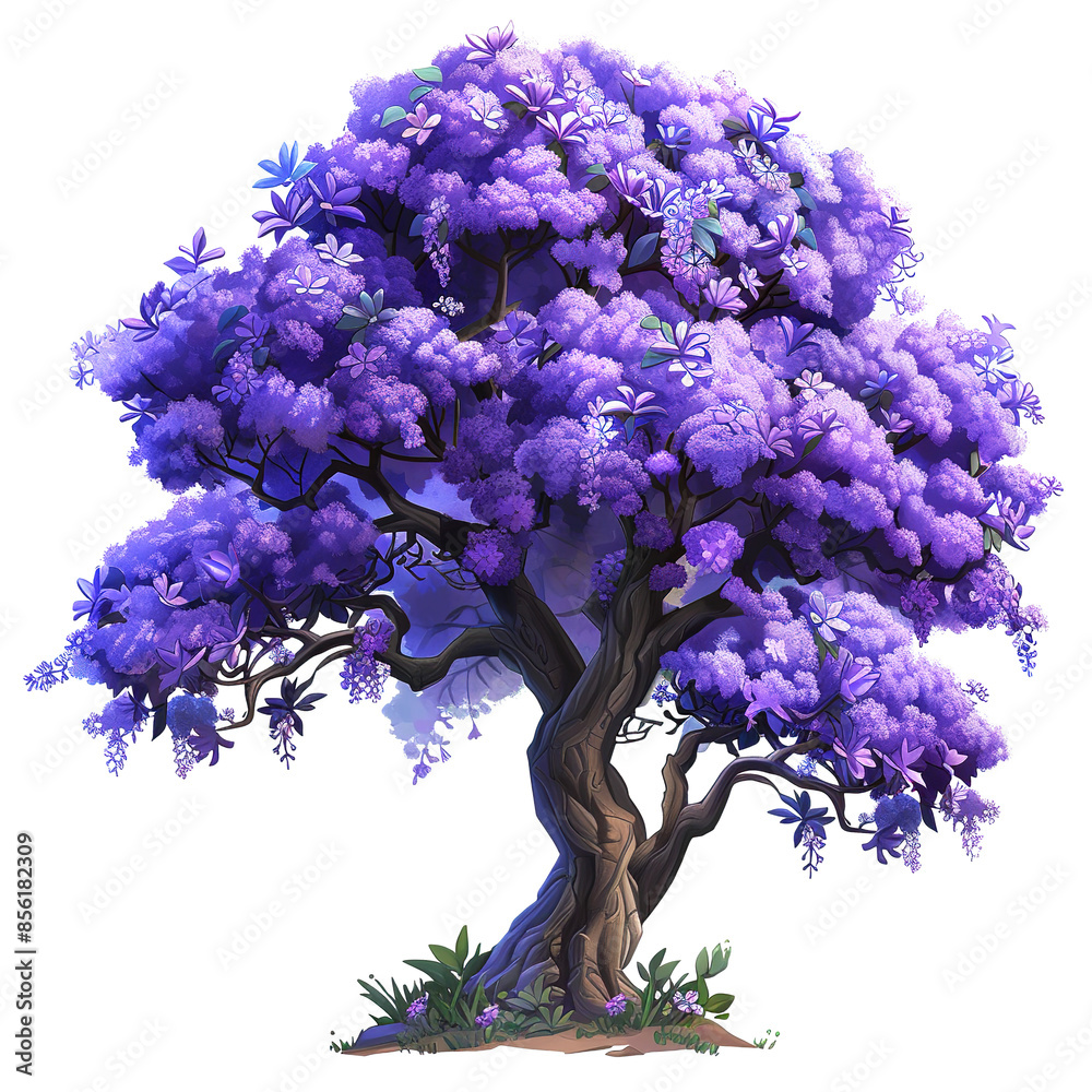 Cartoon Jacaranda tree isolated on a white background. Jacaranda tree ...