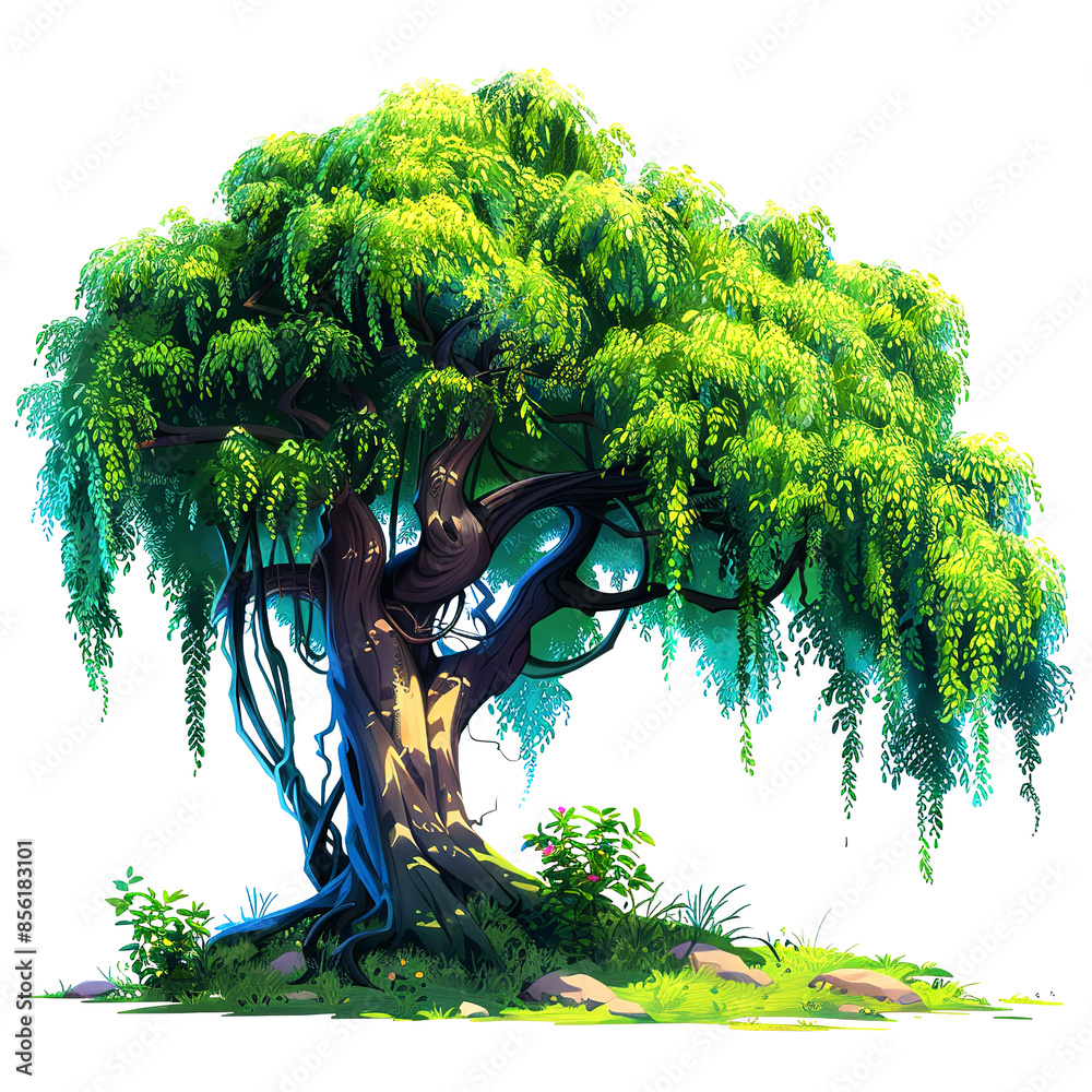 Cartoon Neem tree isolated on a white background. Neem tree cartoon ...