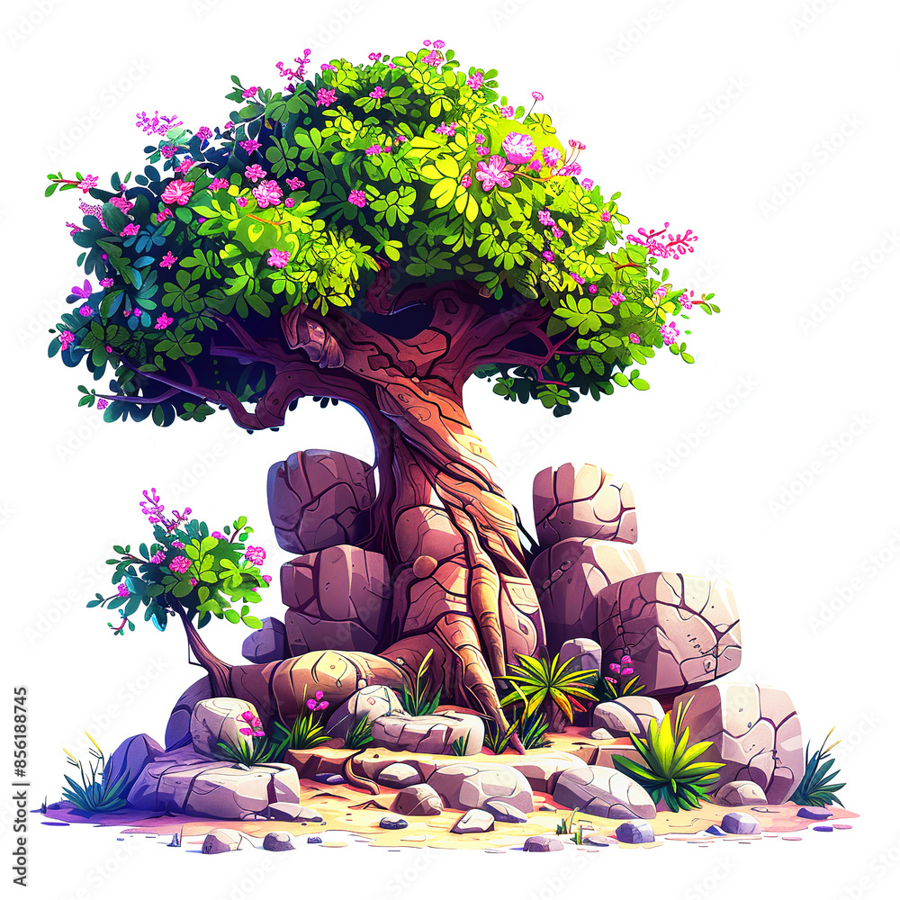 Cartoon Baobab tree isolated on a white background. Baobab tree cartoon ...