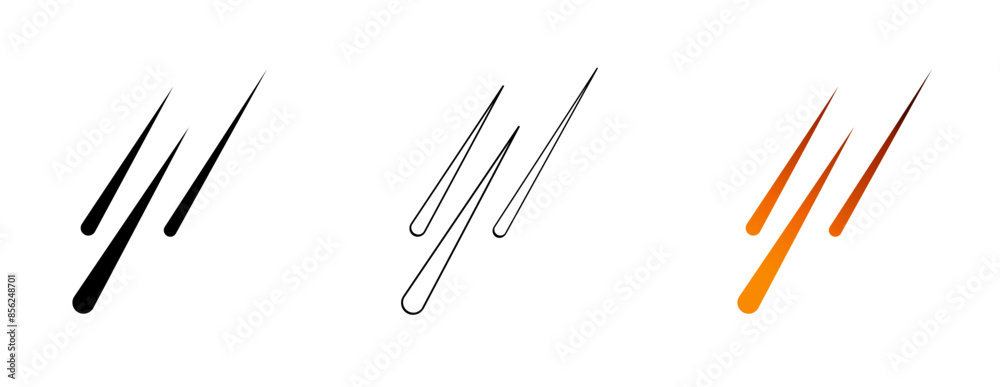 Set of vector meteor shower icons, isolated on a transparent background ...