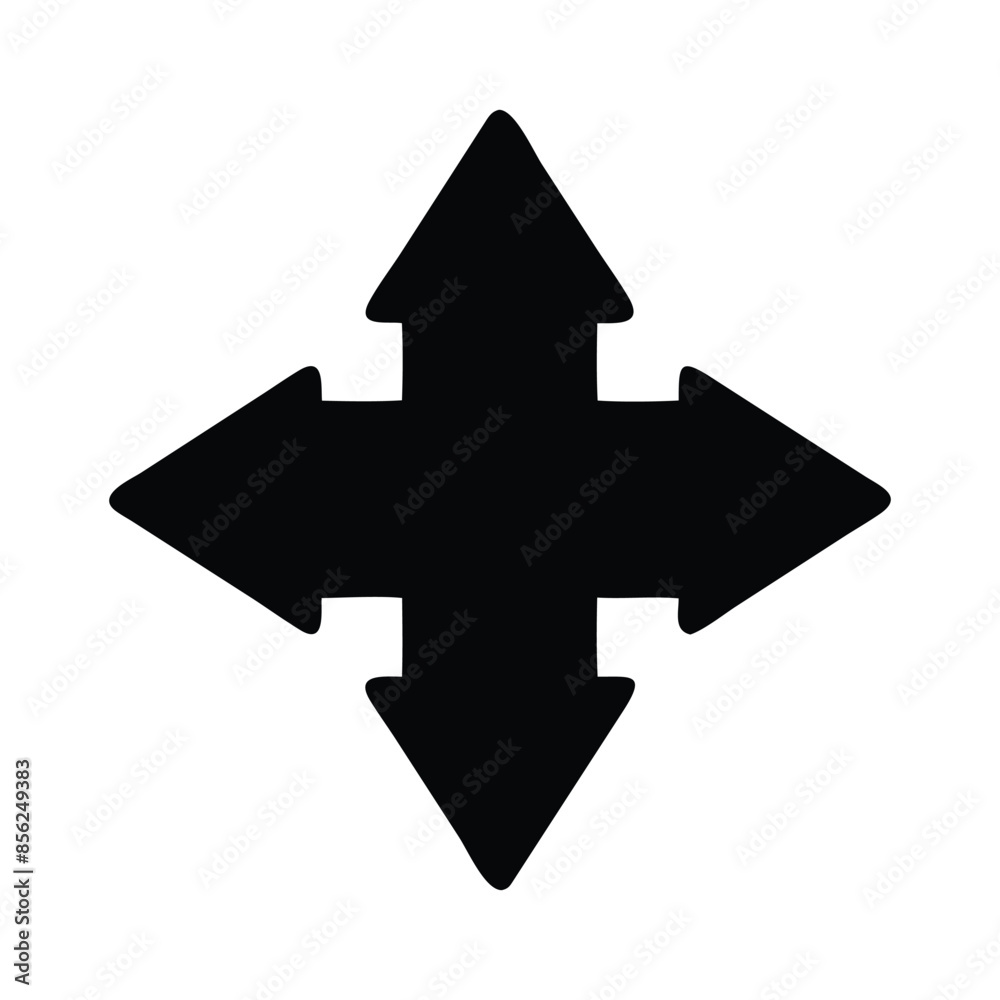 Black Four-Way Arrow Icon for Directional Navigation and Orientation ...