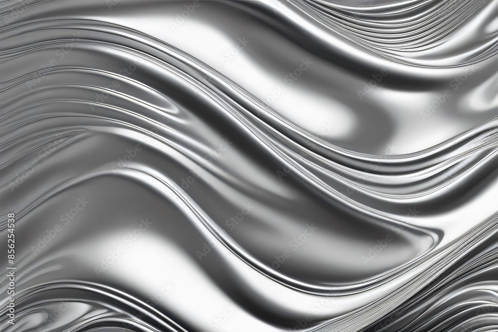 Wavy liquid chrome background: Shiny and reflective silver metal with a ...