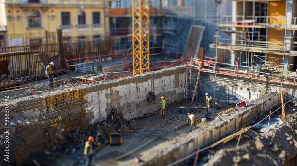 Background image of construction workers working at a building site ...