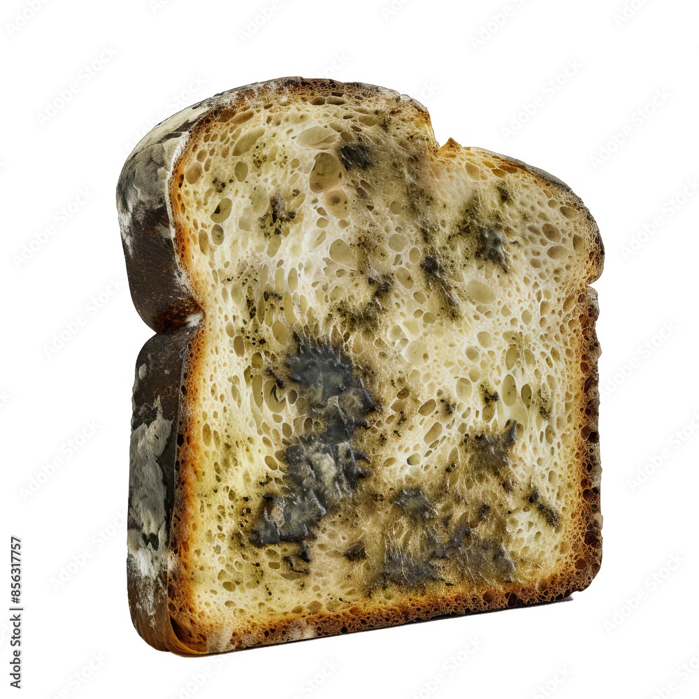 Moldy Bread Slice, displaying signs of spoilage, Isolated on ...