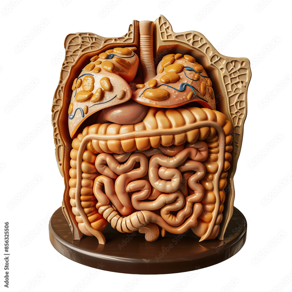Cross section of human digestive system, Isolated on transparent ...