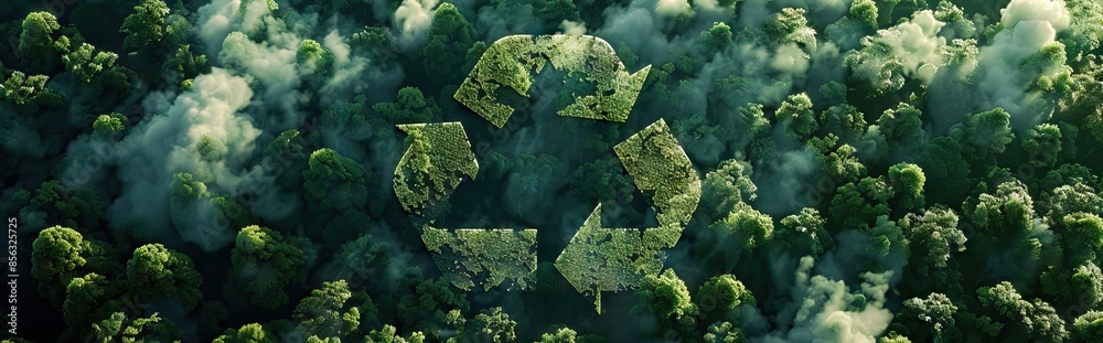 Recycle symbol on the forest background . Ecological concept. Ecology ...