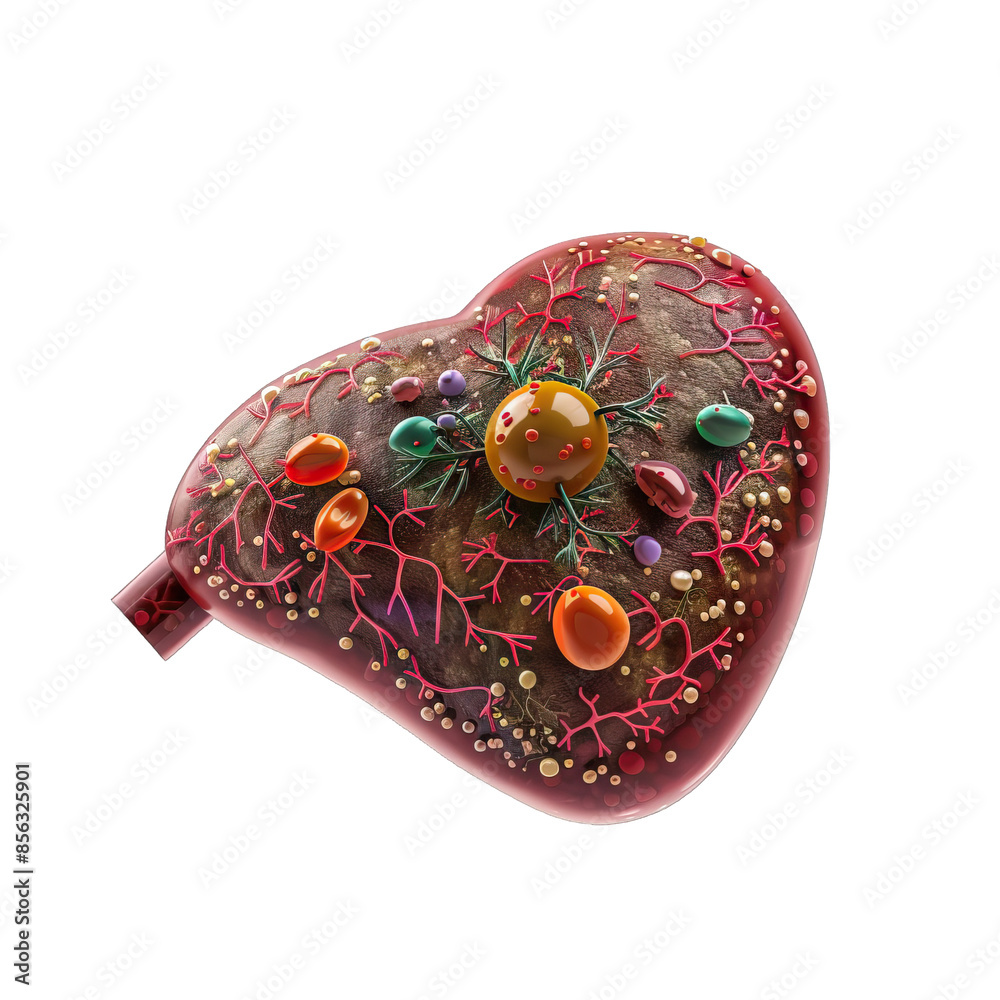 Human liver cell under a microscope, Isolated on transparent background ...