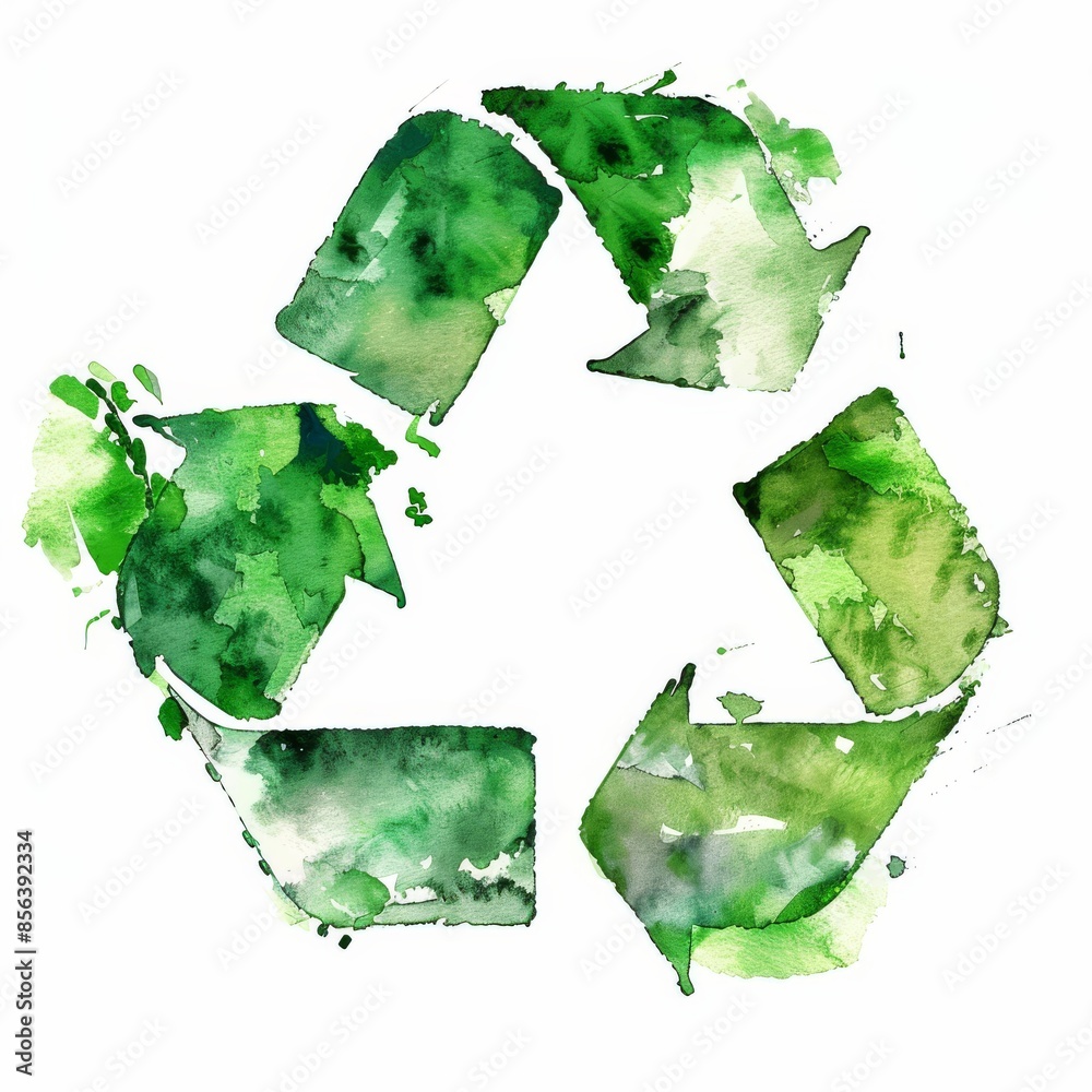 This watercolor recycling sign is isolated on a white background ...
