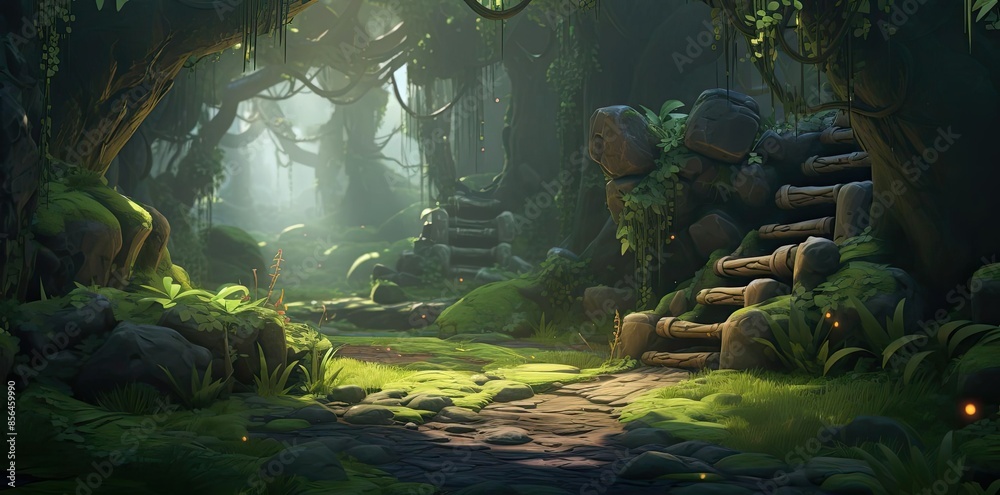 game background, the jungle, rocks, trees, path, plants, animals, hd ...