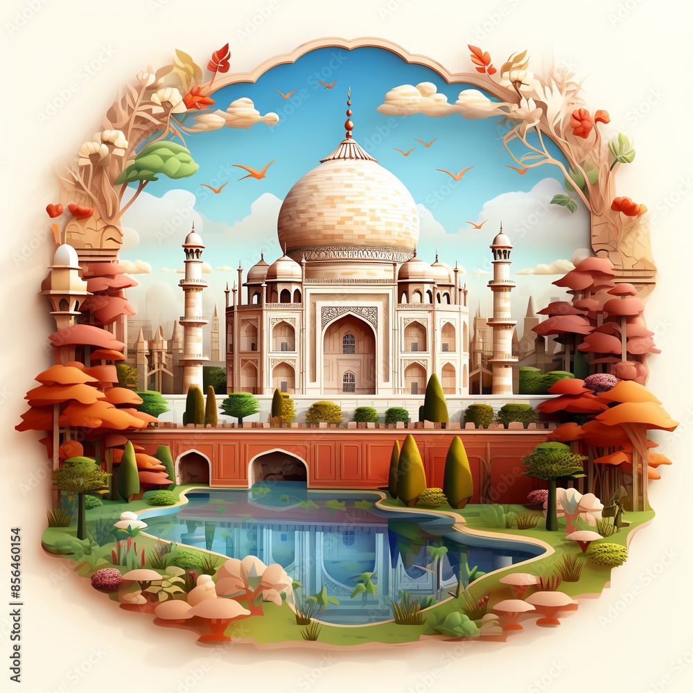 Craft a visually striking clipart featuring both the Taj Mahal and the ...