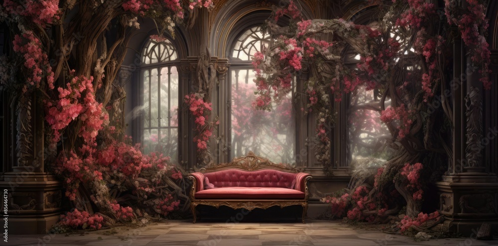 professional zoom backgrounds of a room with a wood and red bench and a ...