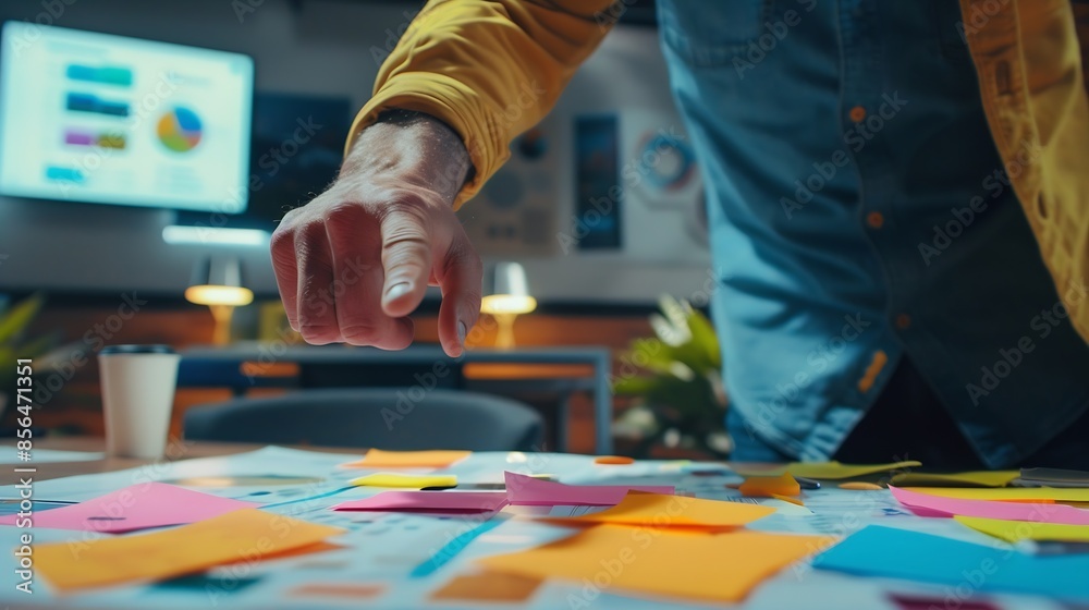 Professional startup male leader points on brainstorming marketing plan ...