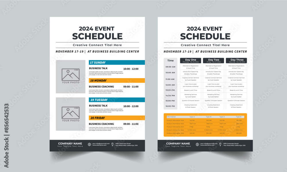 Event Schedule design template layout with 2 concept design Stock ...