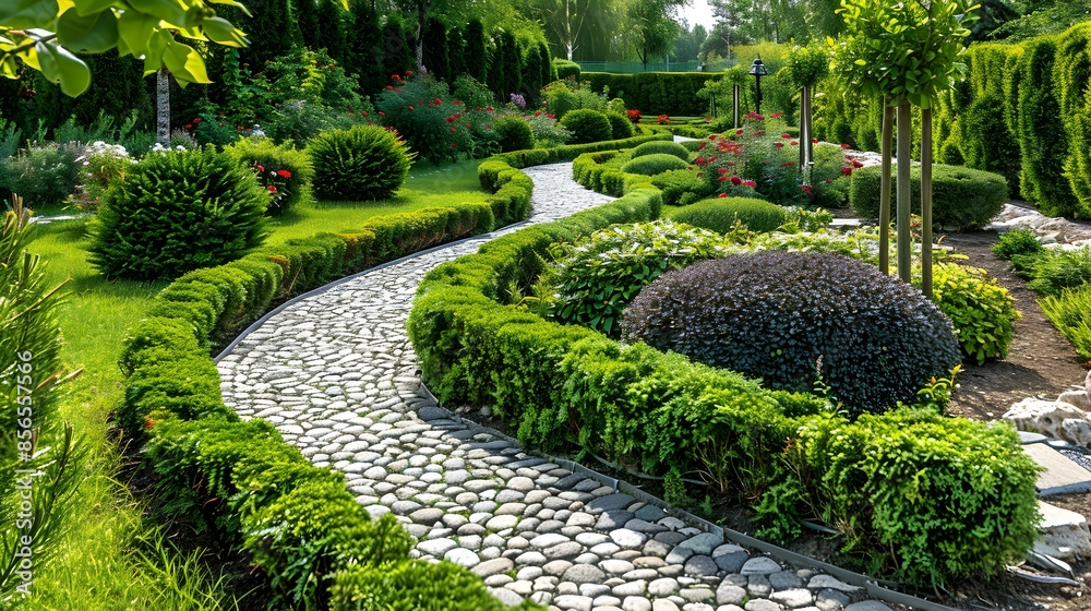 Borders with lines of dwarf boxwoods decorating img Stock Illustration ...