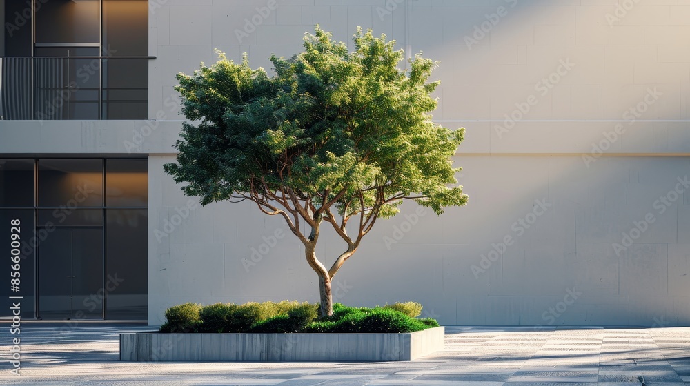 Tree growing in the middle of an elegant modern street, upscale ...