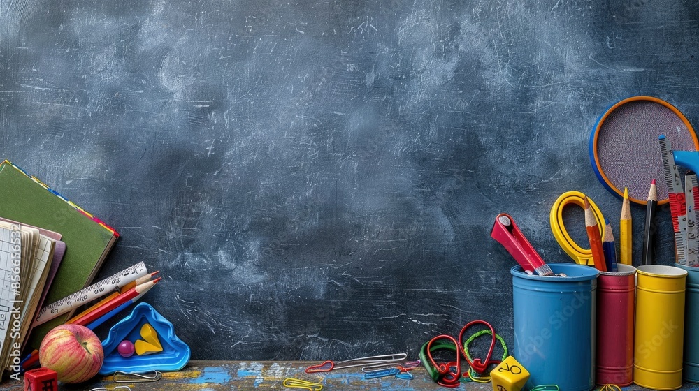 blackboard with geometric shapes on a grey background, math class ...