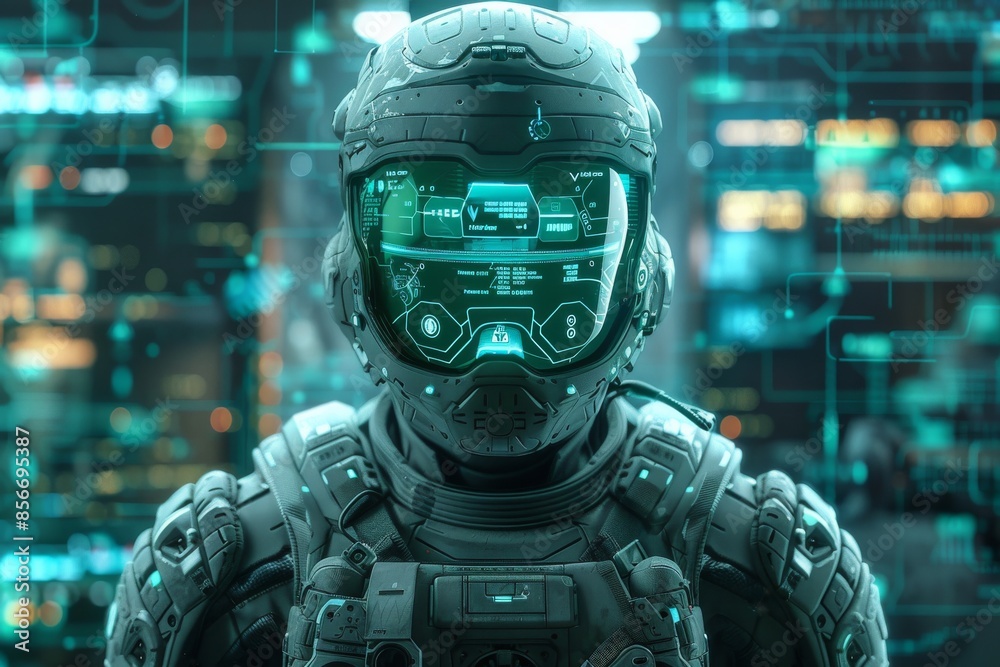 A futuristic soldier equipped with advanced biometric monitoring ...