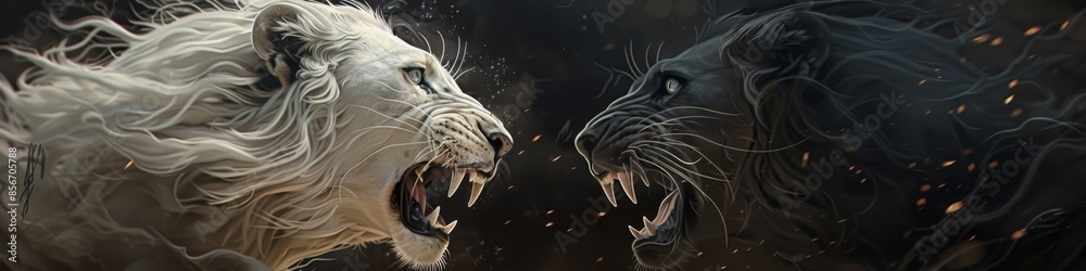 Conceptual Art Depicting Duality: Two Fierce Lions Facing Each Other ...
