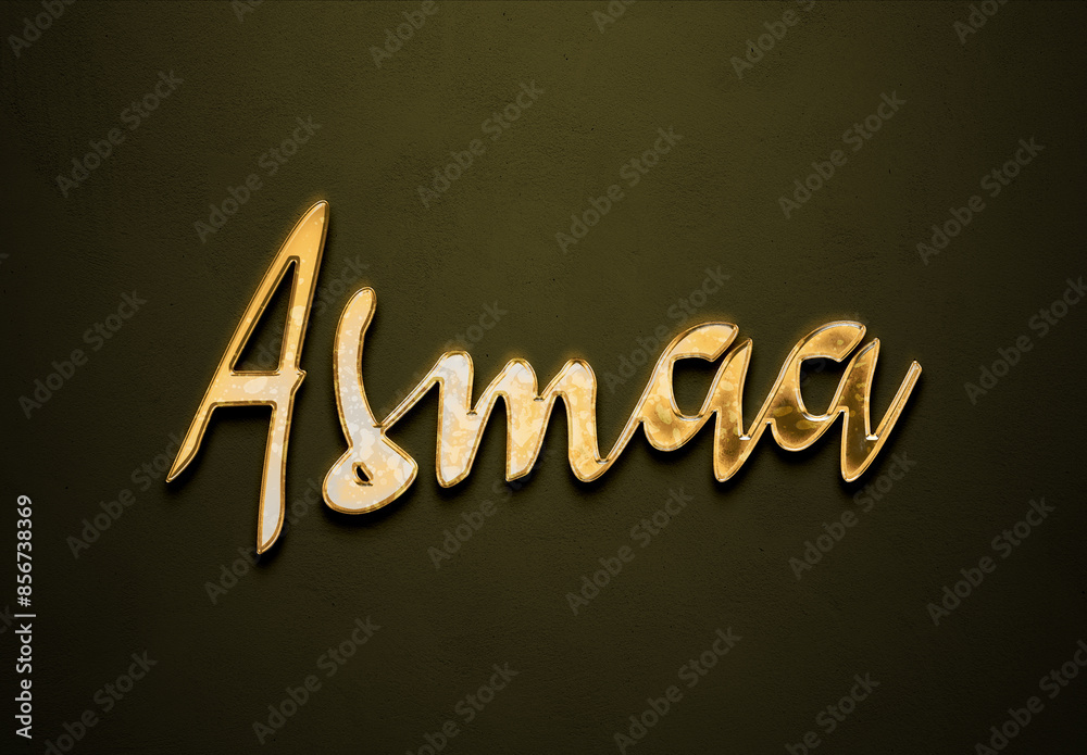 Old gold text effect of Arabic name Asmaa with 3D glossy style Mockup ...