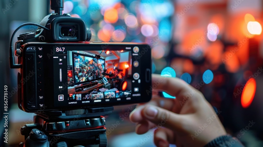 Image of a person live streaming or broadcasting from their smartphone ...