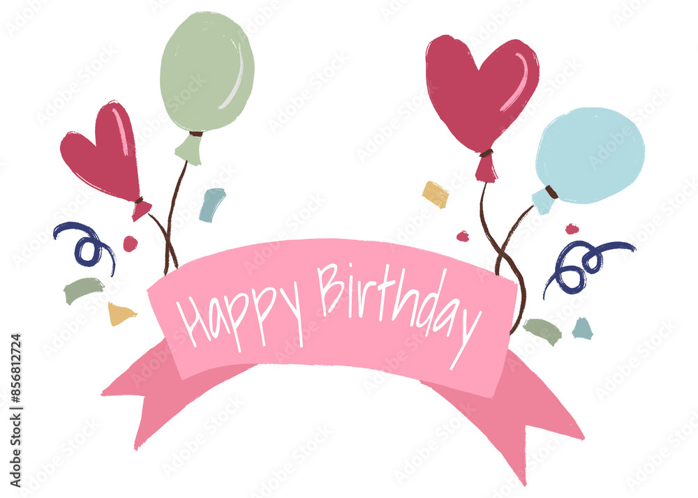 Happy birthday PNG sticker, label and balloons Stock Illustration ...