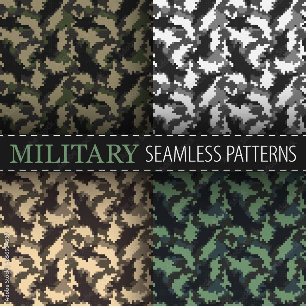 Military camouflage pixel vector seamless textures collection. Set of ...