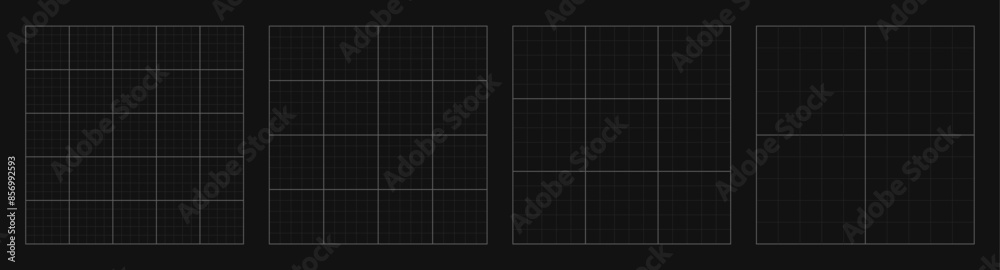 Set of square grid background with empty space on dark gray backdrop ...