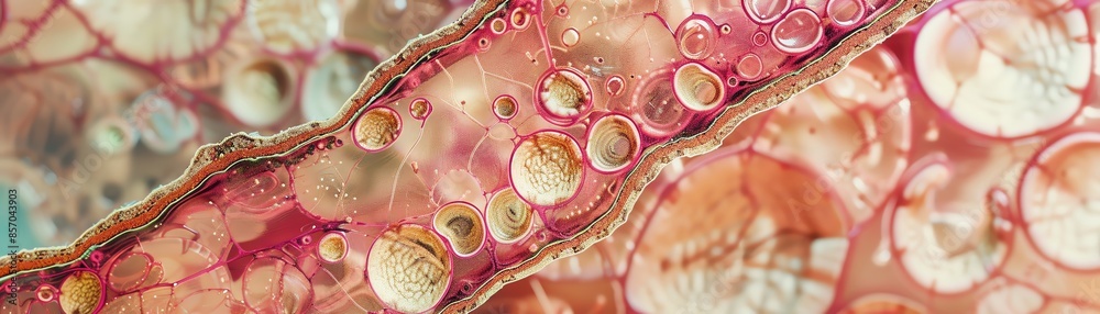 Cross section of plant tissue, focus on, botanical science, dynamic ...
