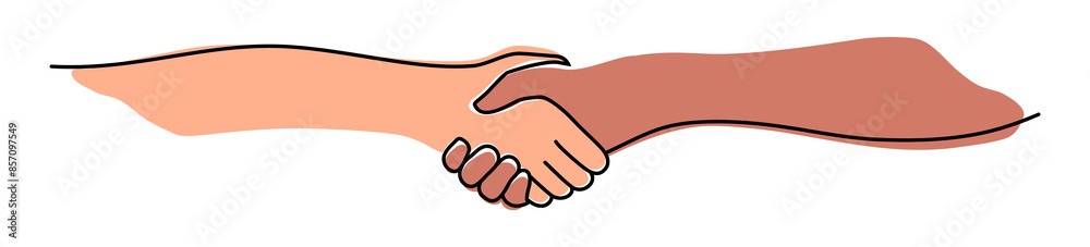 Handshake, agreement, introduction banner hand drawn with single line ...