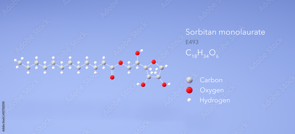 sorbitan monolaurate molecule, molecular structure, e493, 3d model ...