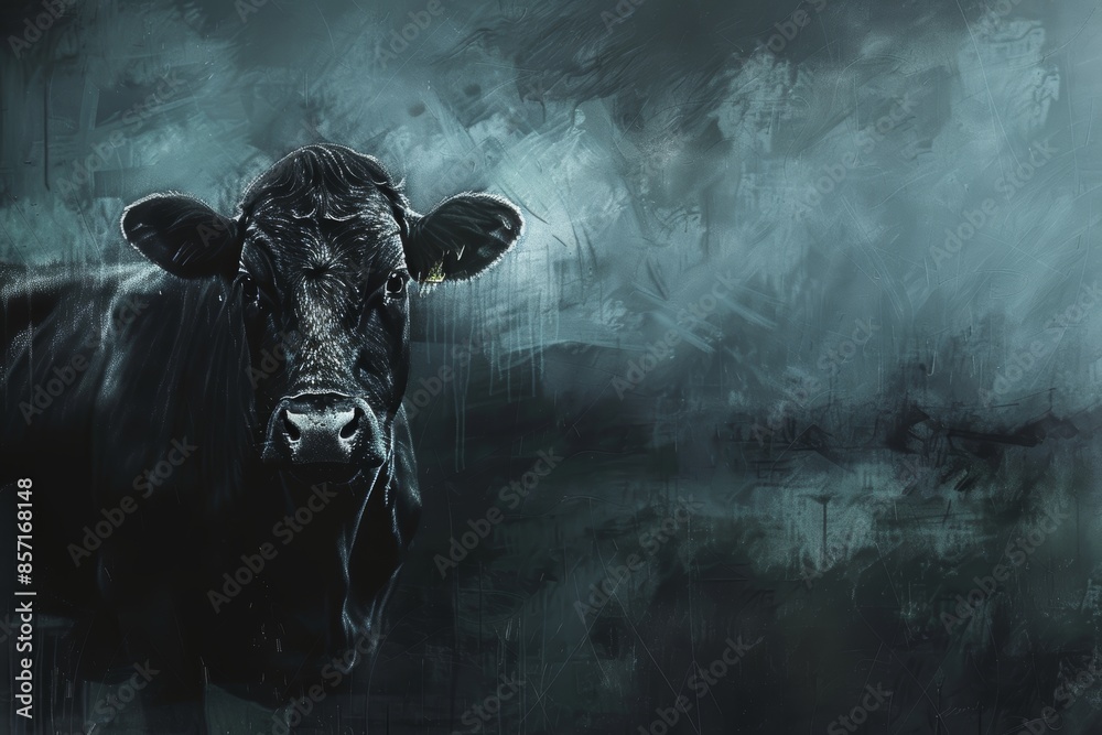Gothic Style Cow Painting with Dark Moody Colors and Dramatic Lighting ...