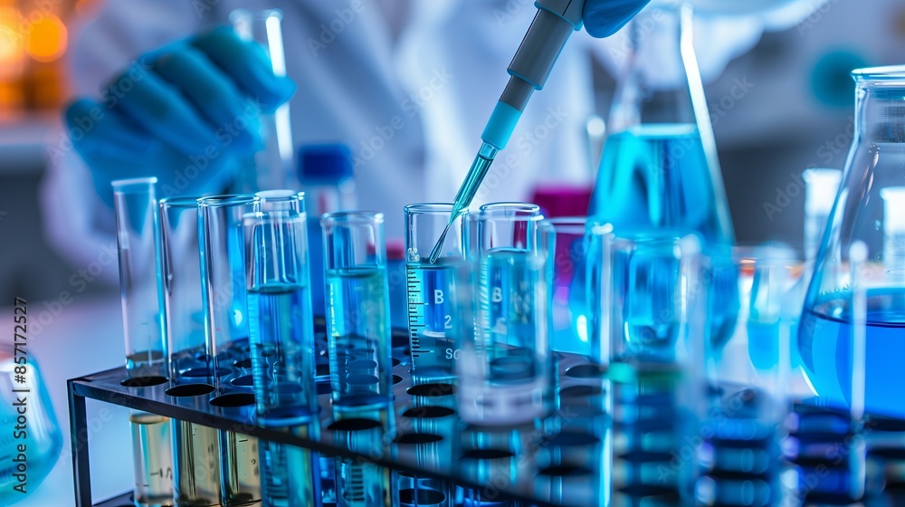 Scientists test pH of chemical waste before recycling, using test tubes ...