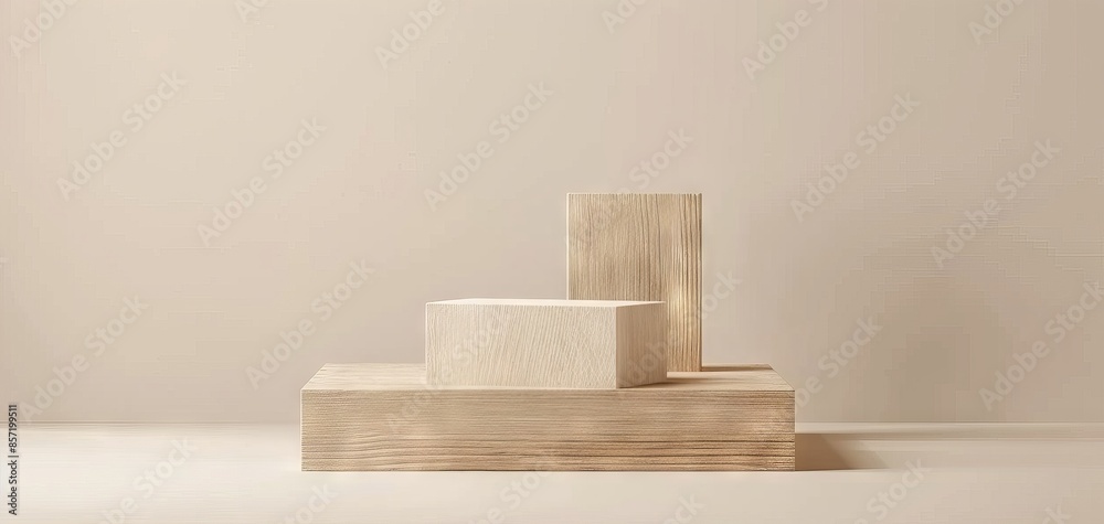 On a beige background, two square wooden boards of different sizes are ...