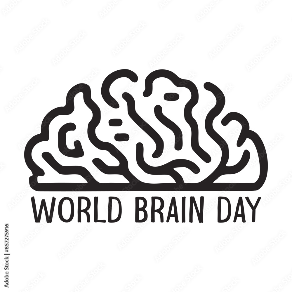 World brain day holiday poster. Black brain icon and lettering isolated ...