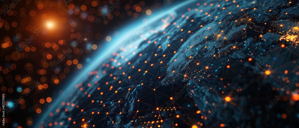 Digital Earth with illuminated network lines and data background ...