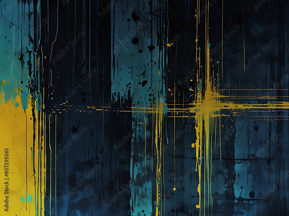 Artistic glitch overlay with a scratched texture and blue-yellow color ...