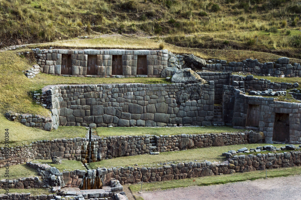Water fountains built by the Incas called Tambomachay Baths Stock Photo ...