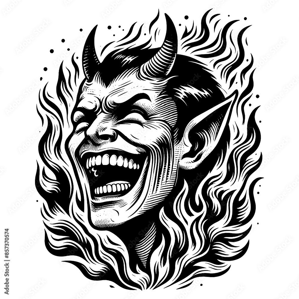 Devil devilish figure laughing with horns and a mischievous expression ...