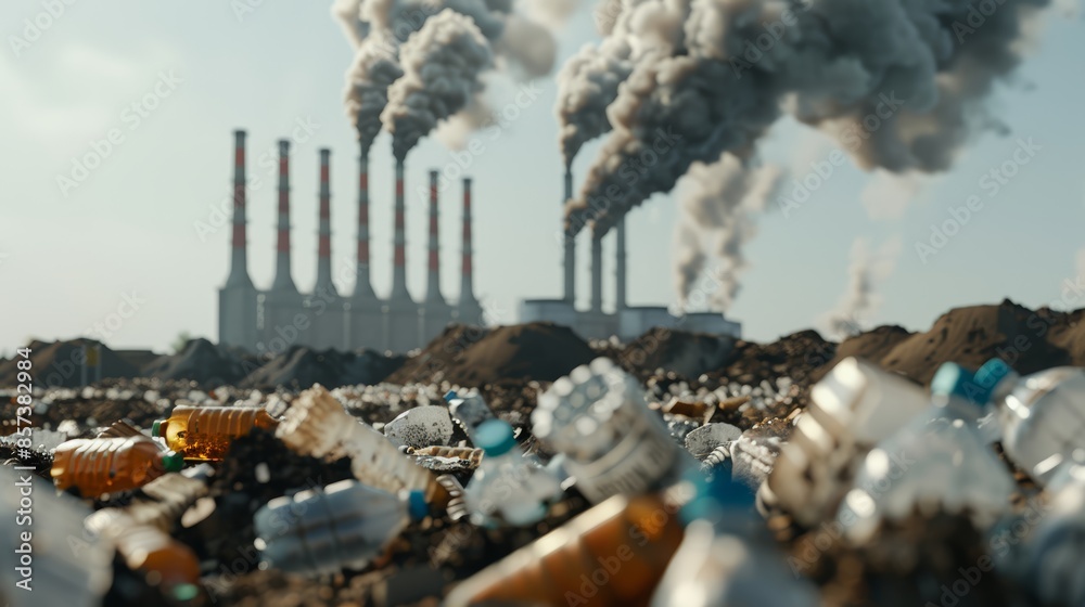 Industrial landscape packed with smoking factories, air filled with ...