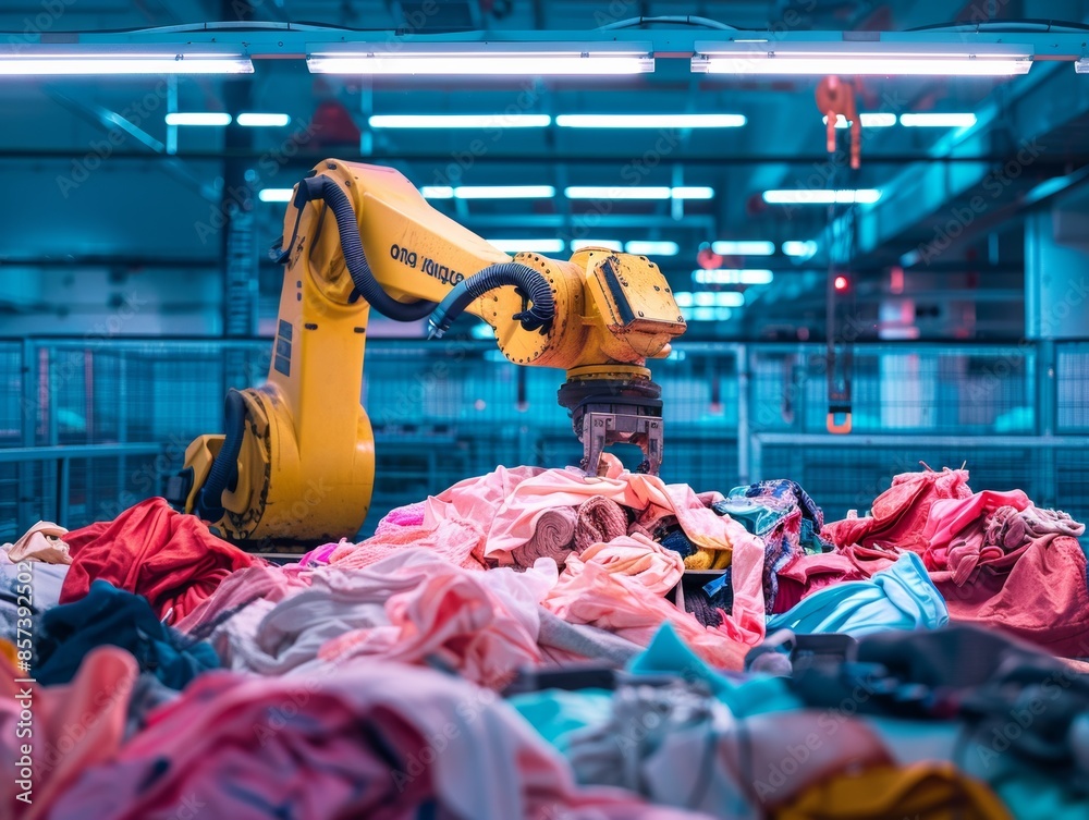 Robot Sorting Textile Waste in Futuristic Recycling Facility ...