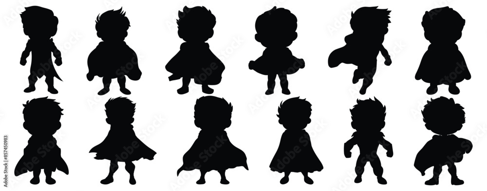 Superhero Kid silhouettes set, pack of vector silhouette design ...
